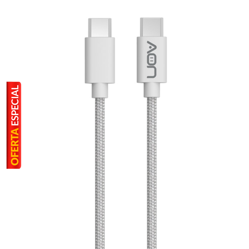 Cable USB-C a USB-C AON AO-CB-5011 2 Metros Trenzado Blanco | Scan